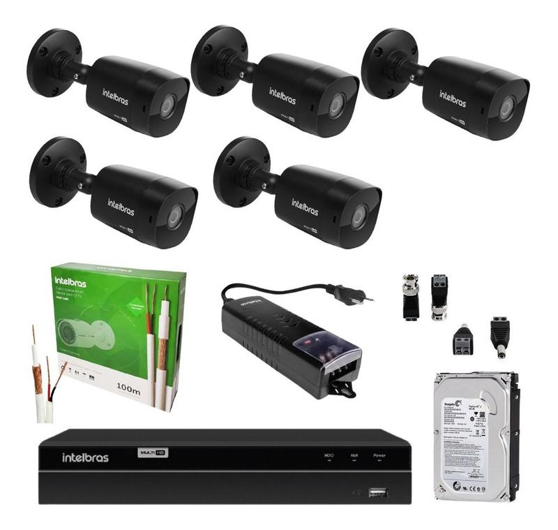 Jogo Monitoramento Dvr Multi Hd 8 Canais Intelbras Mhdx 5 Câmeras Black ...