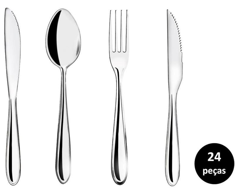 Jogo Talhares Inox Lagoa 24 Peças Garfo, Colher, Faca Mesa E - Yangzi ...