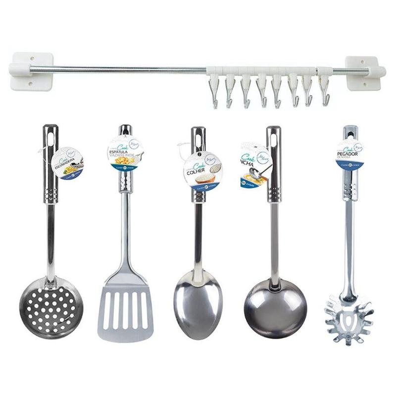 Jogo Utensílios de Cozinha Aço Inox Kit 6 Peças Com Suporte - Art House ...