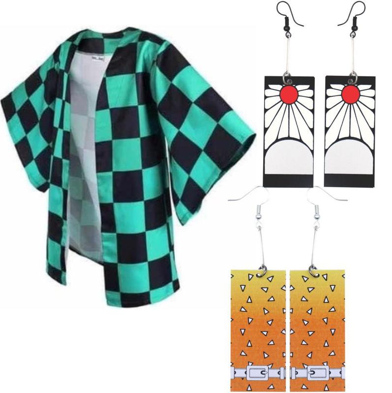 Kimono Demon Slayer + 2 pares Brincos Zenitsu Kimestsu Full - Fantasia ...