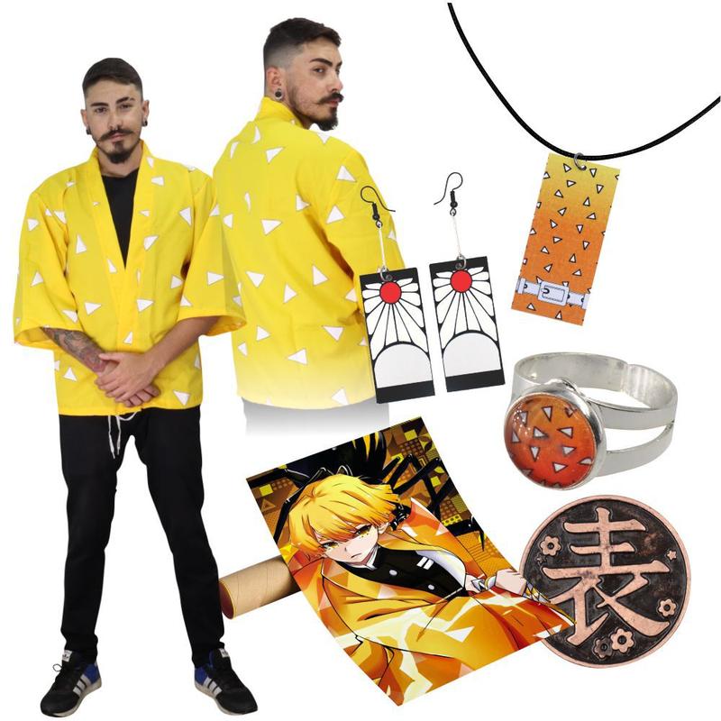 Kimono Zenitsu + Kit Cosplay Completo Anime Demon Slayer - Geeks ...