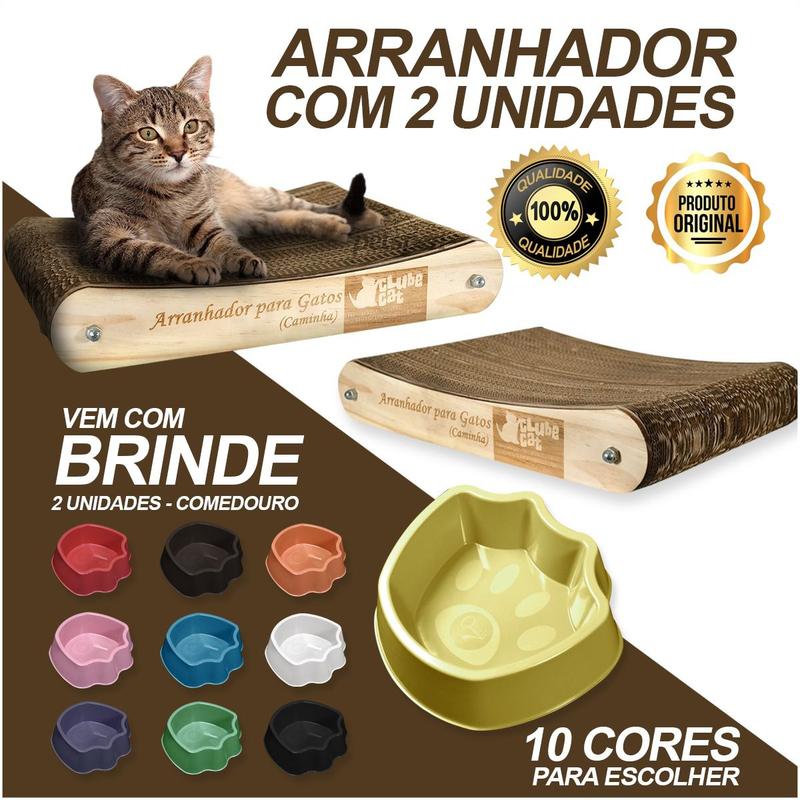 Kit 02 Arranhador Caminha Para Gatos Rampa Divertido Brinquedo + 02 Comedouro - PETSPEN ...