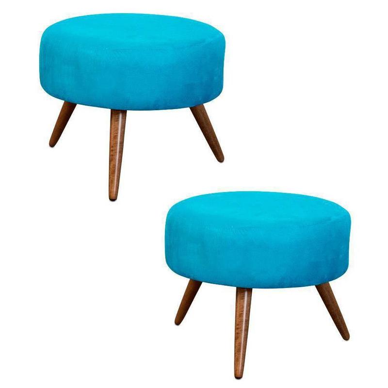Kit 02 Puffs Banqueta Redondo Classic Suede Azul Turquesa - SA Móveis ...