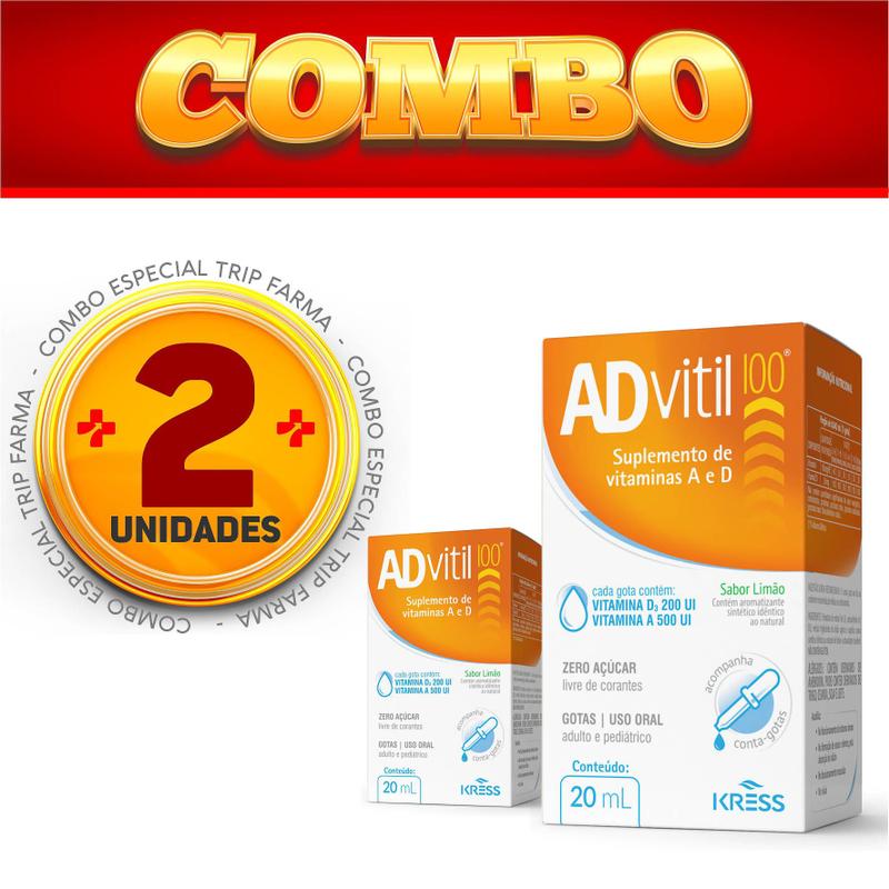 Kit 02 Unidades Advitil Kress Suplementos de Vitaminas A e D Sabor ...