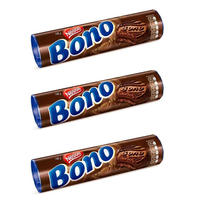 Kit 03 Biscoito Bolacha Bono Recheado Sabor Chocolate 140G - Nestle ...