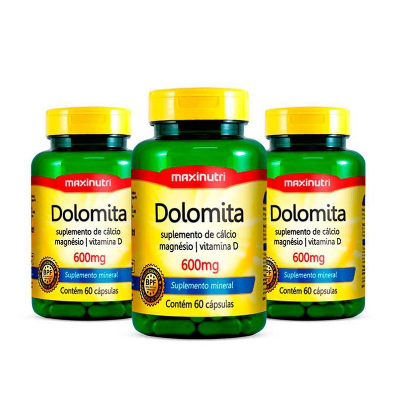 Kit 03 Dolomita 600mg com 60 cápsulas Maxinutri - Fitoterápicos e ...