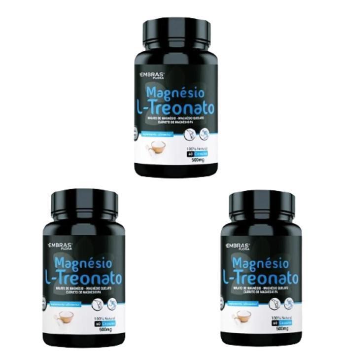 Kit 03 Magnésio L Treonato 60 Cáps Cada 500Mg Embrasflora - Cloreto de Magnésio / Magnésio ...