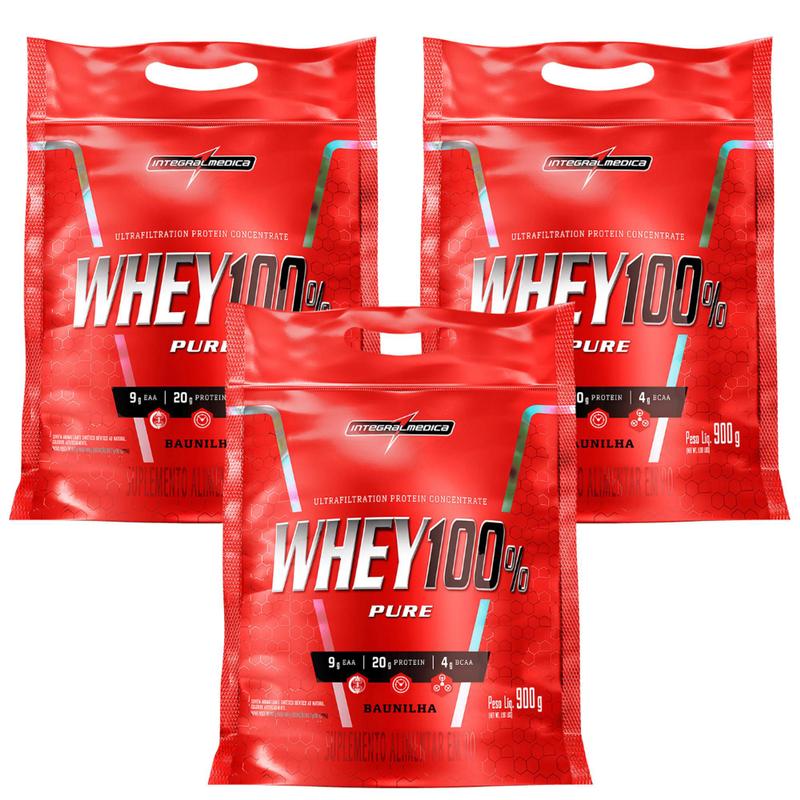 Kit 03x Whey 100% Pure Whey Protein Concentrado - Refil - 900g - Integralmédica - Whey Protein ...