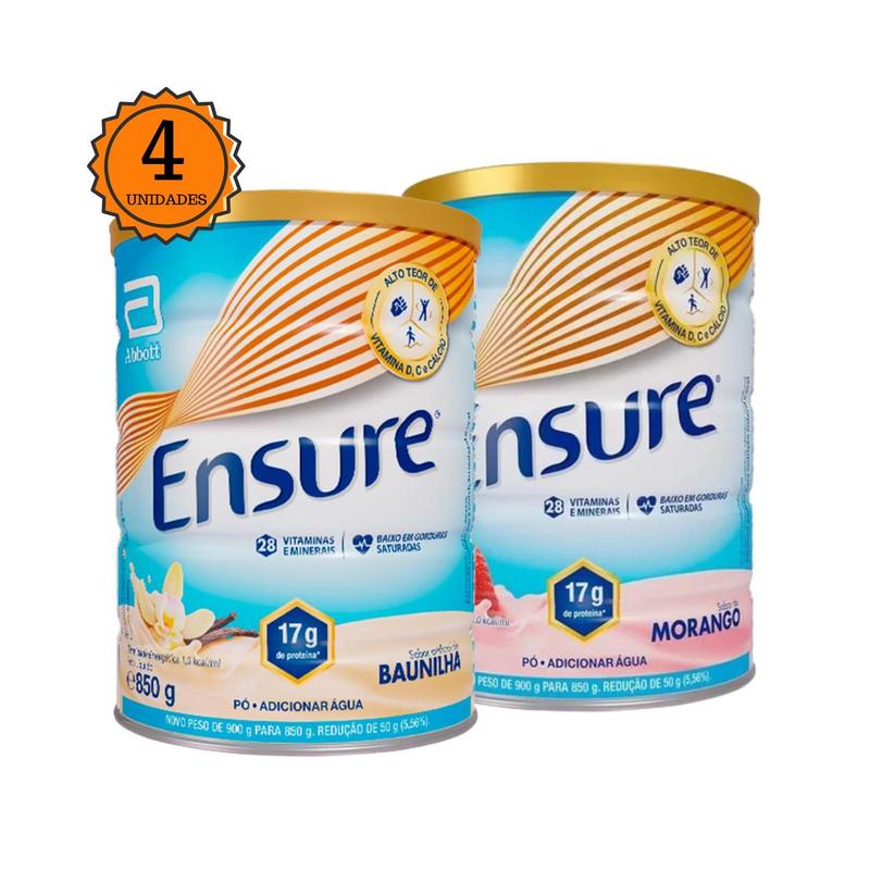 Kit 04 ensure 850g sabores baunilha morango/abbott - Complemento ...