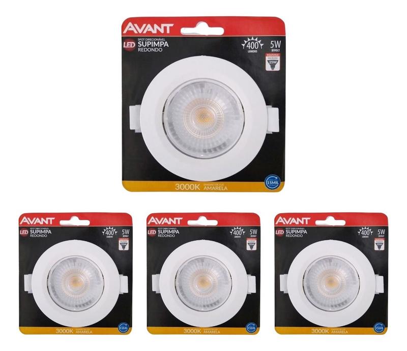 Kit 04 Spots Luz Embutir 3000K LED 5W Bivolt - Avant - Kit de Produtos ...