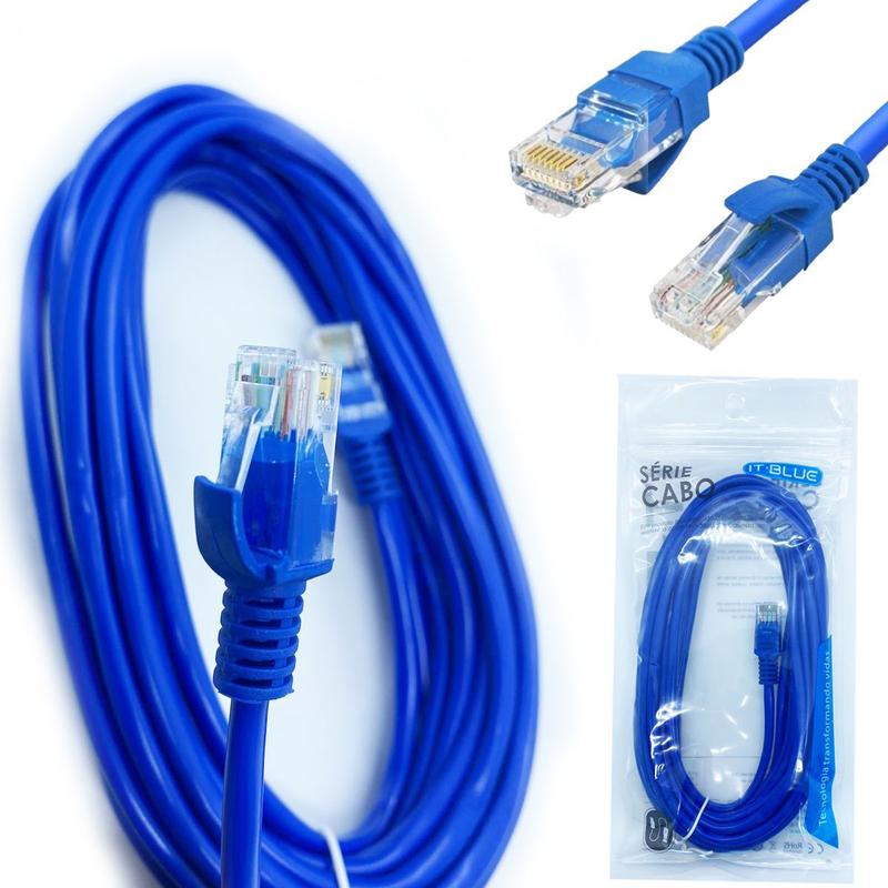 Kit 05 Cabos De Rede 1.5M Cat5e Azul Internet Conector Rj45 - IT-BLUE ...