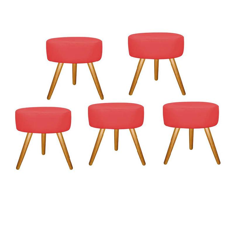 Kit 05 Puff Sofia Redondo Decorativo Pé Palito Sala de Estar Recepção ...