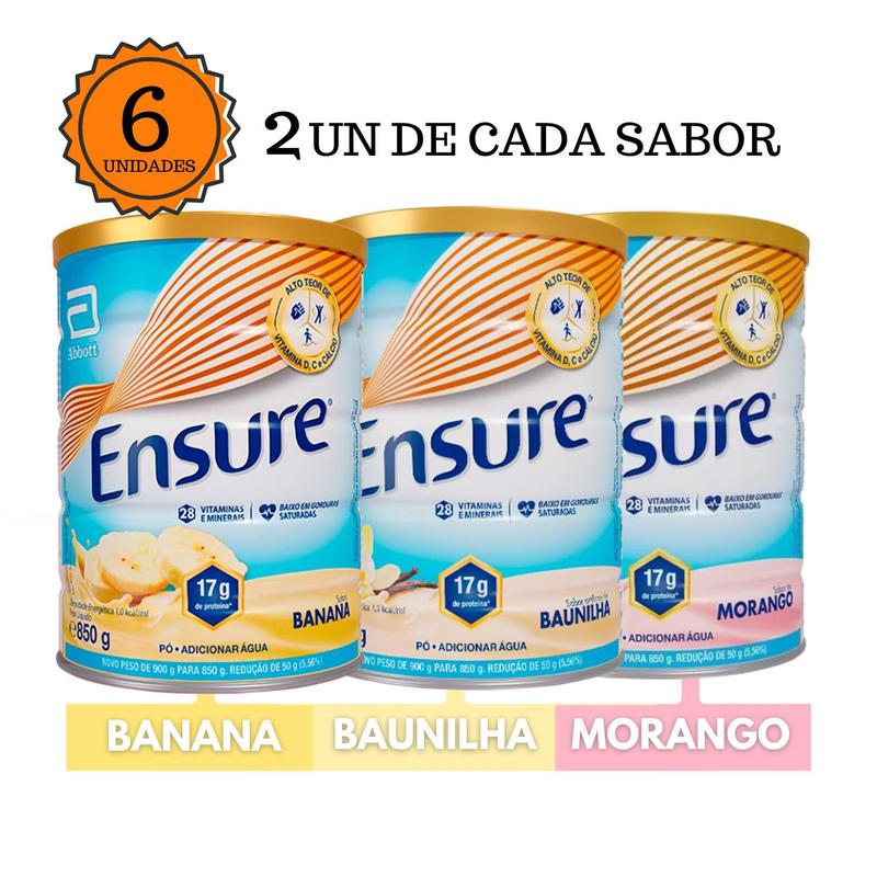Kit 06 latas ensure 850g banana baunilha morango/abbott - Complemento ...
