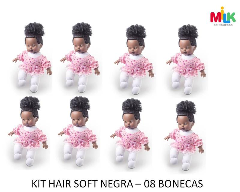 Kit 08 Bonecas Colecao Hair Soft Negra Corpo de Pano Super Macia menina ...