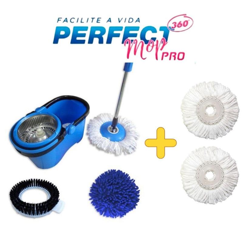 Kit 1 Mop Perfect Pro 360 Esfregão Balde 16 Litros Inox Top 972367 + 2 ...
