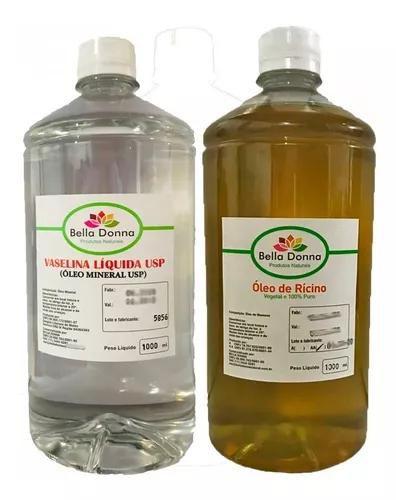 Kit 1 Óleo De Rícino 1000 Ml + 1 Lt Vaselina Líquida Usp - Bella Donna ...