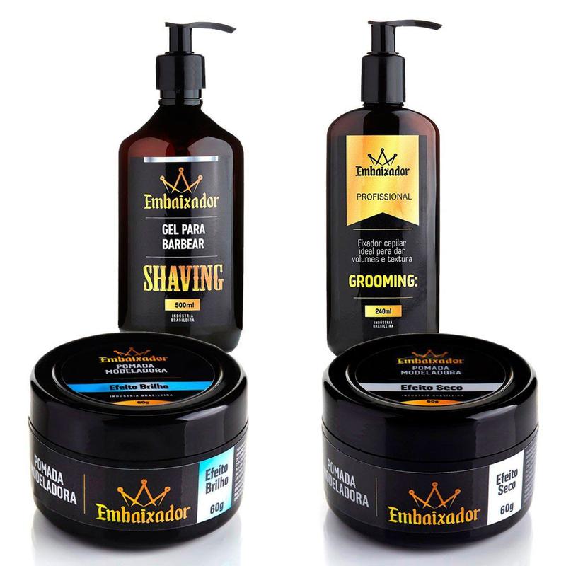Kit 1 Pomanda Efeito Seco + 1 Efeito Molhado + 1 Grooming + 1 Shaving ...