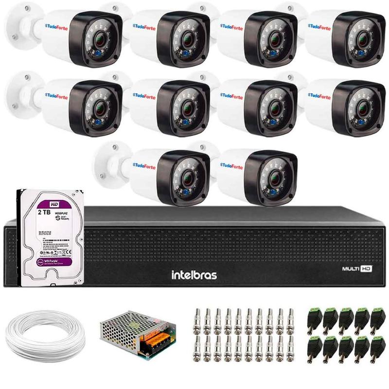 Kit 10 Câmeras Full HD 1080p 2MP Bullet DVR Intelbras 16 Canais ...