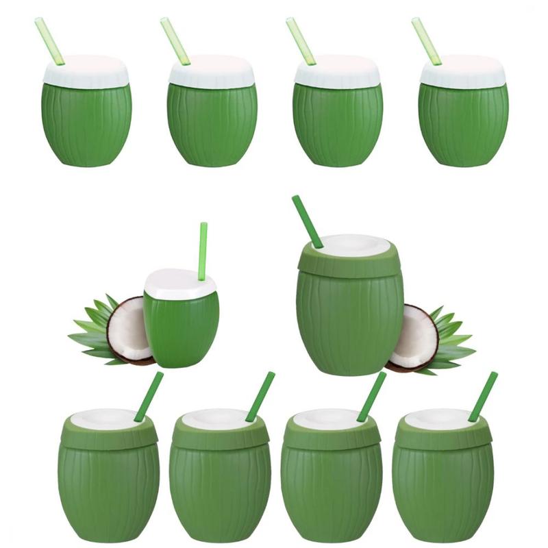 Kit 10 Copos Formato de Coco Verde com Canudo 300 e 850ml Injetemp ...