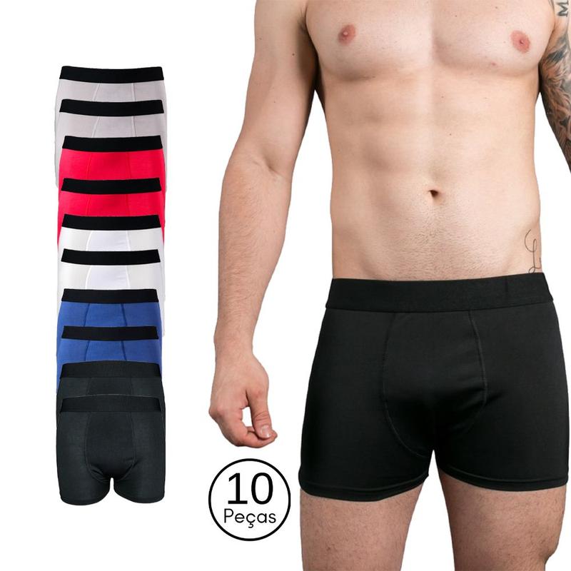 Kit 10 Cuecas Boxer Box Basic Brasil Microfibra Lisa Básica Casual ...