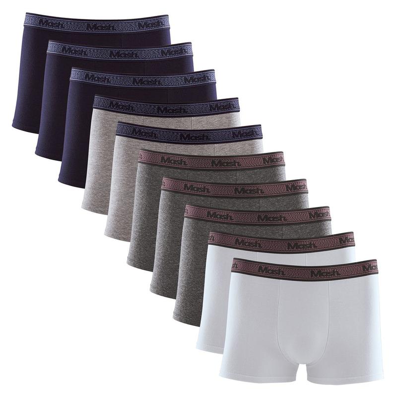 Kit 10 Cuecas Boxer Mash Basic Algodão Azul/Cinza/Branco - Cueca ...