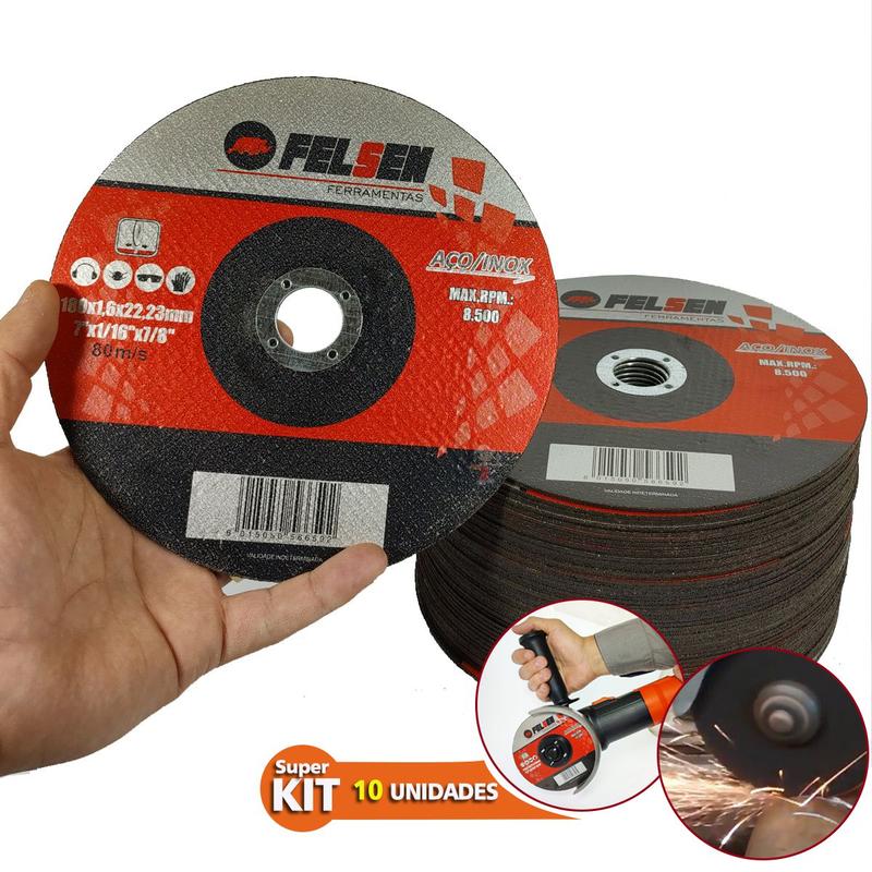 Kit 10 Discos De Corte Fino Inox ferro aço 180mm 7" polegadas ...