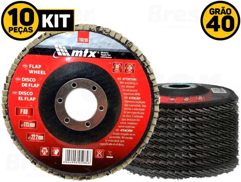 Kit 10 Discos De Desbaste Tipo Flap 115x22mm Mtx - Abrasivos - Magazine ...