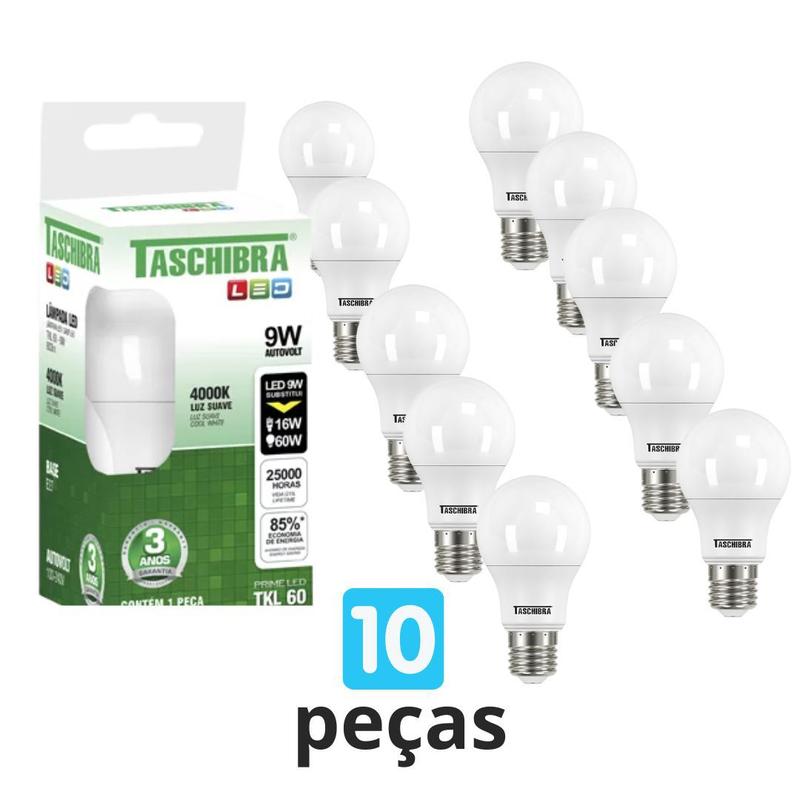Kit 10 Lâmpadas LED Branco Neutro 4000k TKL 60 / 9w Bulbo Soquete E27 - Bivolt Taschibra ...