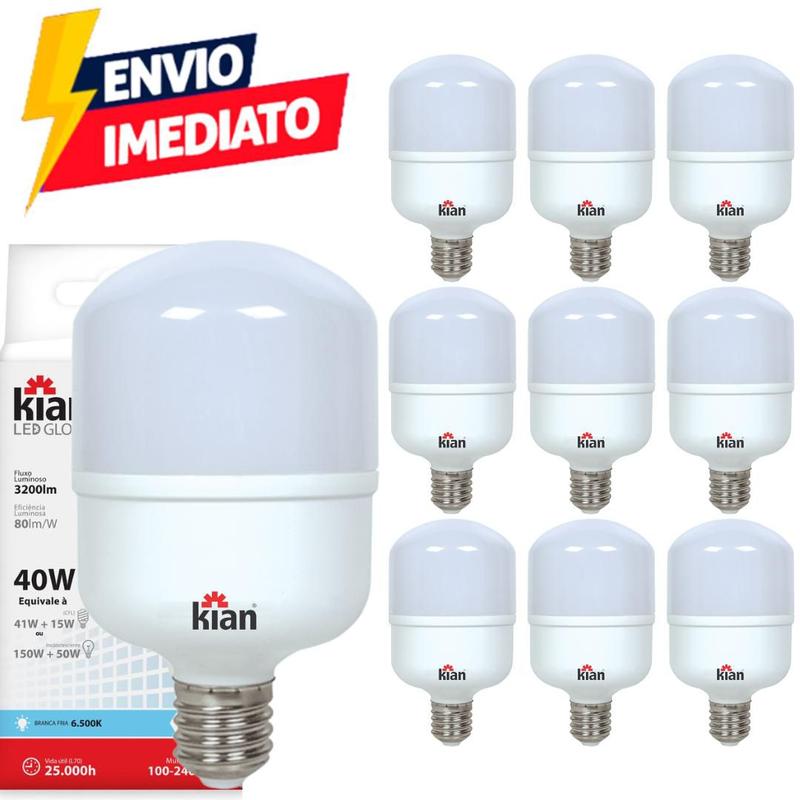 Kit 10 Lampadas Led Bulbo 40w Kian 6500k E27 Branco Frio Bivolt ...