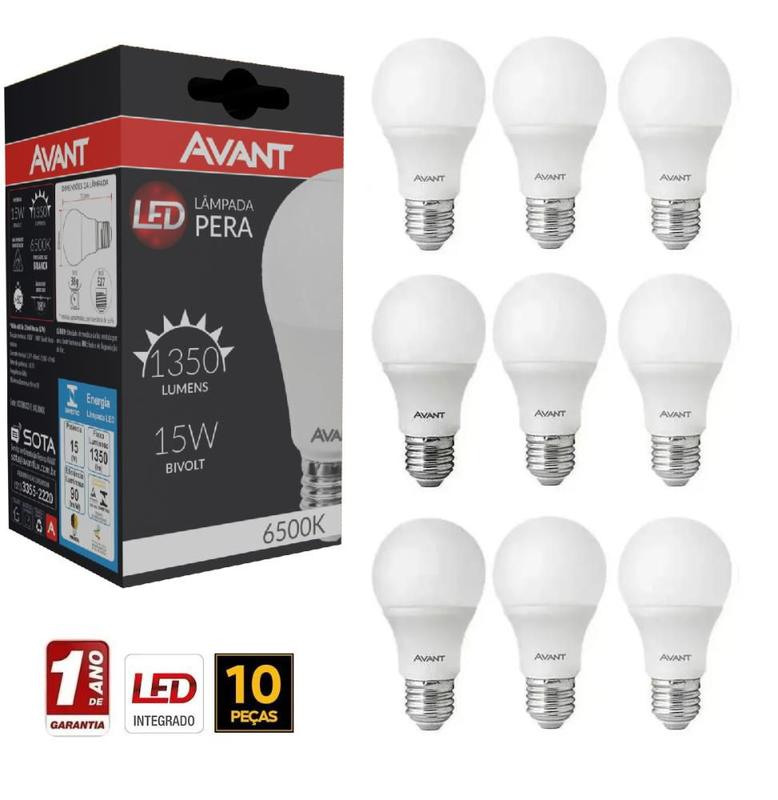 Kit 10 Lâmpadas Pera Led 15W 6500K 1350 Lumens Bulbo Soquete E27 Bivolt - AVANT - Lâmpada de LED ...