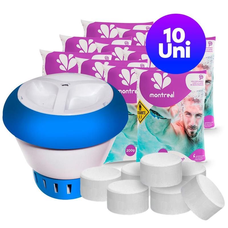 Kit 10 Pastilhas Tricloro Montreal 200g E Flutuador Médio Hb - Cloro ...