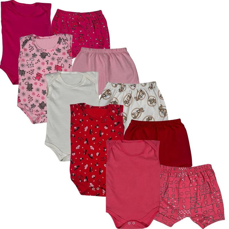 Kit 10 Peças Body Regata E Shorts Bebe Menina 100% Algodão - Bebe ...