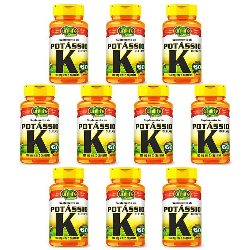 KIT 10 POTÁSSIO K - 60 Cápsulas 560mg (160mg puro) UNILIFE - Suplemento ...