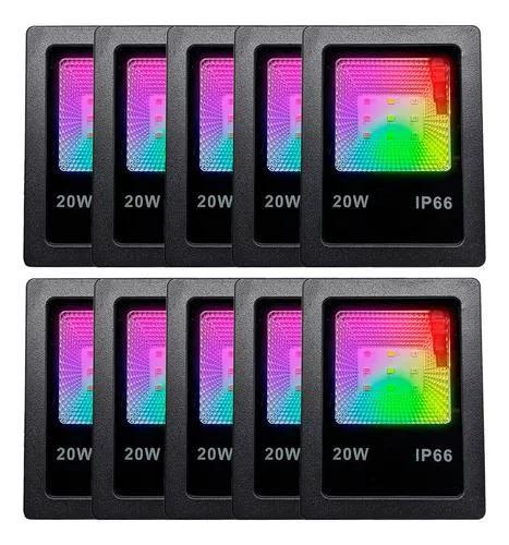 Kit 10 Refletor Holofote Led Rgb Multicolorido C/ Controle 20w Ip66 ...