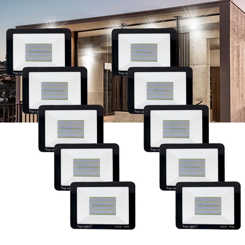 Kit 10 Refletores Externo 100W A Prova D'agua SMD Led - Top Light ...
