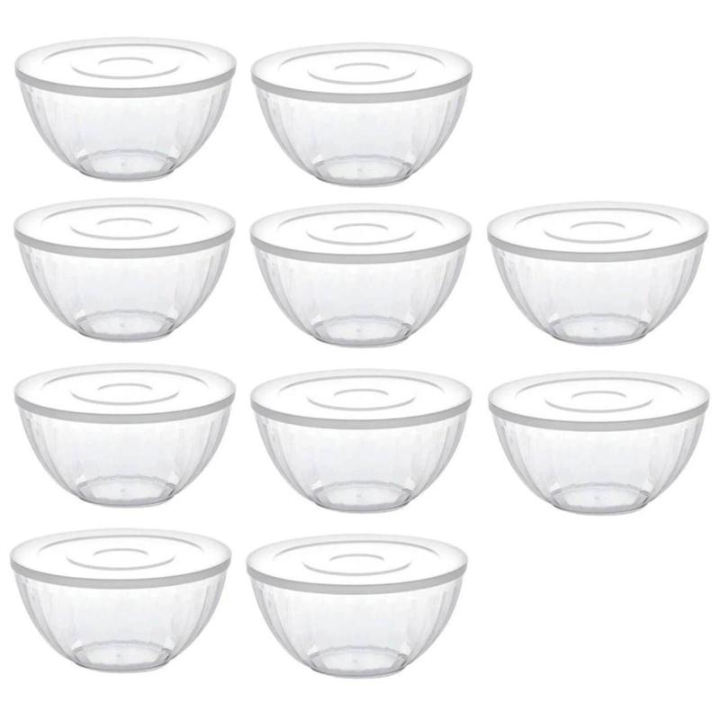 Kit 10 Tigelas Bowl 3,6 L Transparente 24,5x12,5Cm Com Tampa ...