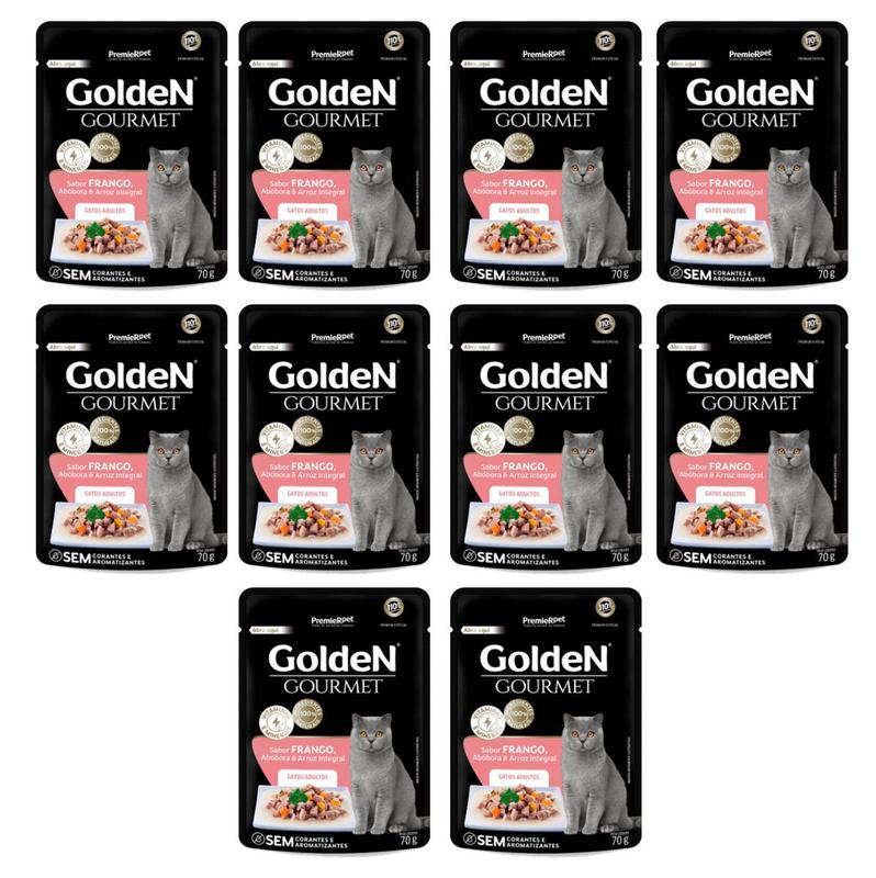 Kit 10 un. Sache Golden Gourmet para Gatos Adulto Sabor Frango 70g ...