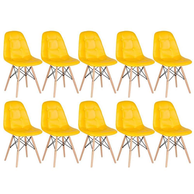 KIT - 10 x cadeiras estofadas Eames Eiffel Botonê - Base de madeira ...