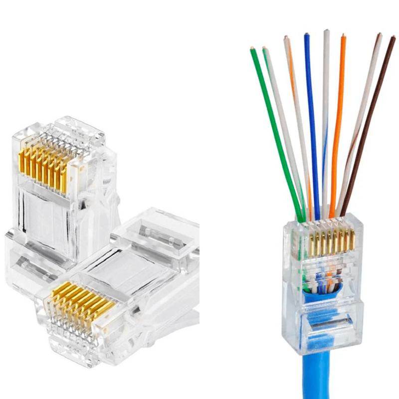 Kit 100 Conector Rj45 De Passagem 8 Vias Crimp Cat5e Ouro - melexPro ...