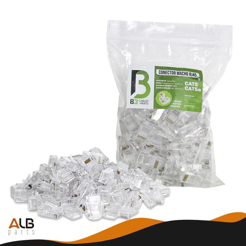 Kit 100 Conector RJ45 UTP CAT5 CAT5e Banho Ouro Cabo De Rede - B3 ...