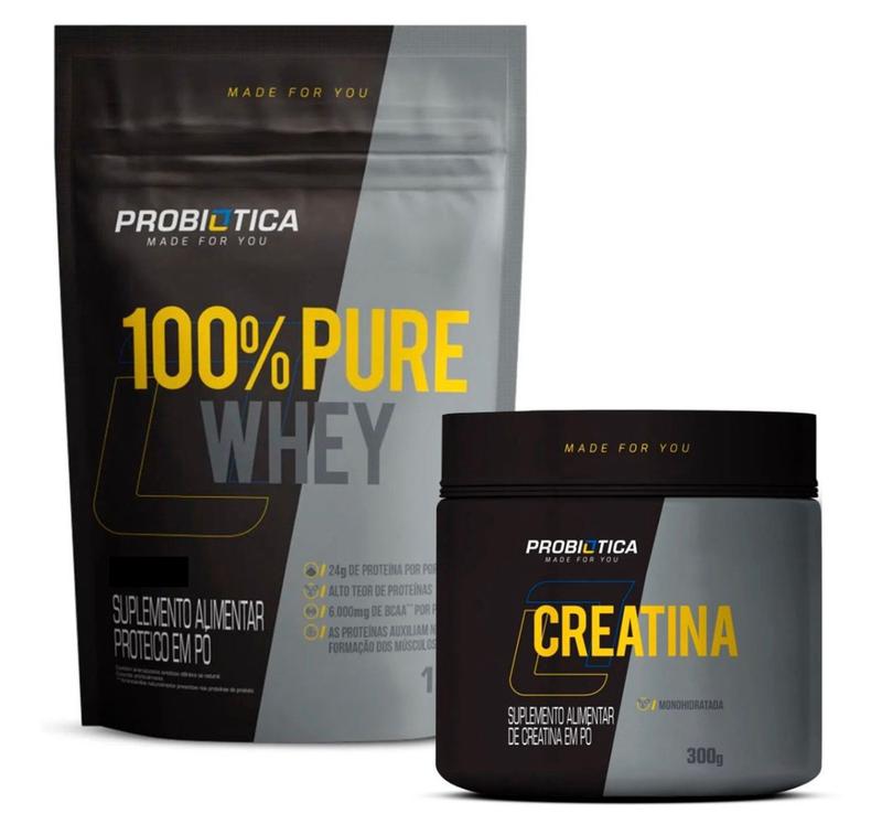 Kit 100% Pure Whey Probiotica Refil 825g+ Creatina 300G Probiotica ...