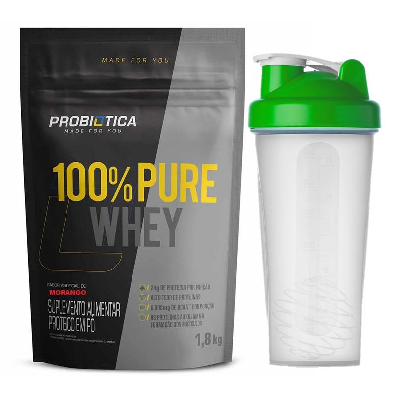 Kit 100% Pure Whey Protein 825g Probiotica + Coqueteleira Verde 600ml ...