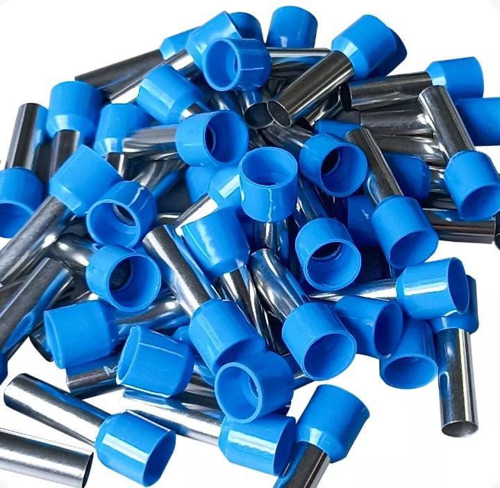 Kit 100 Terminais Pino Tubular Ilhos Simples Isolado Azul 16mm ...