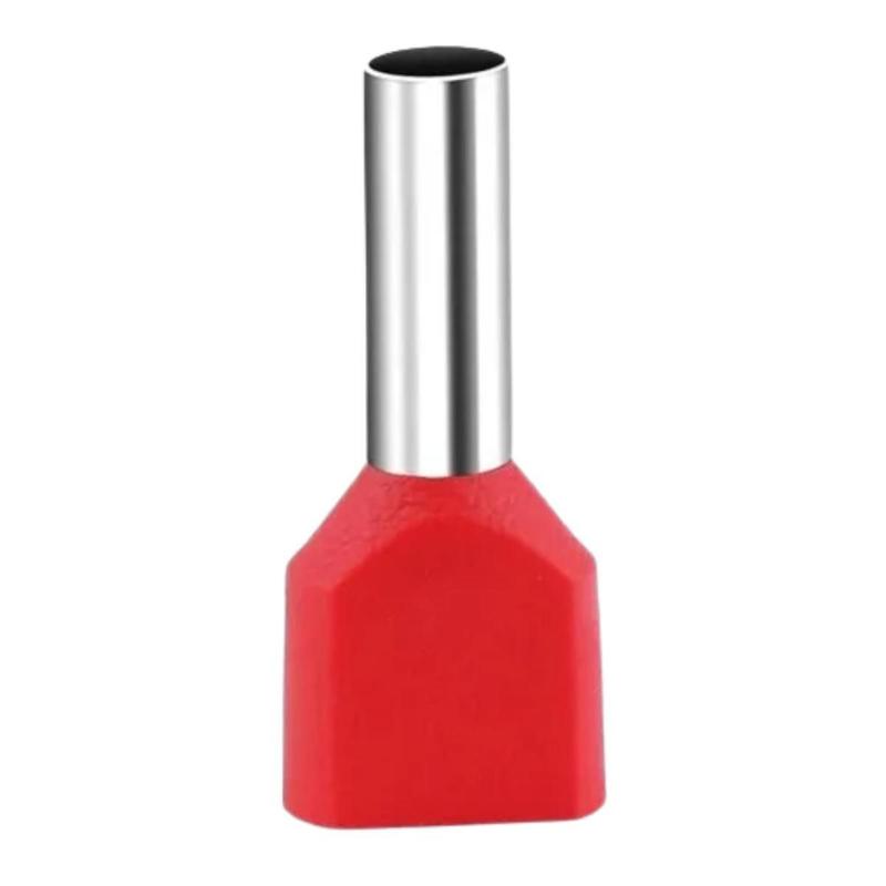 Kit 100 Terminal Pino Tubular Duplo Isolado Vermelho 10Mm - Crimper ...