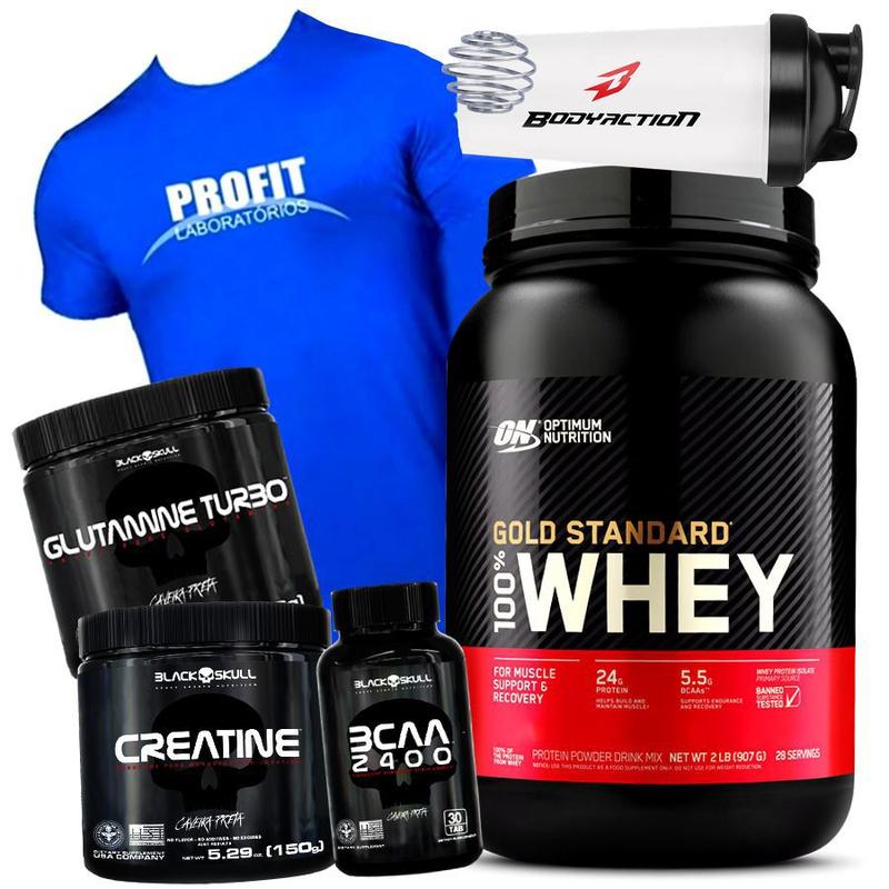 Kit 100% Whey Protein Gold Standard Optimum Nutrition + Bcaa + Creatina ...