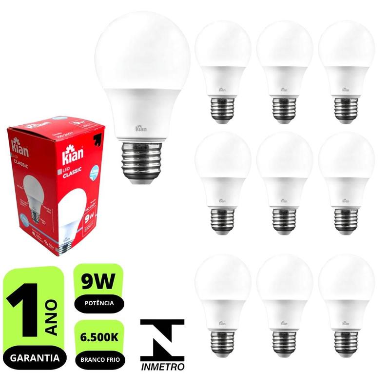 Kit 10X Lâmpadas Led Bulbo 9w Econômica Branca Fria E27 - KIAN ...