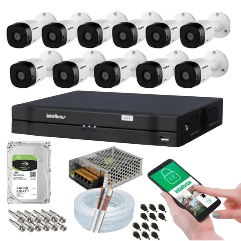 Kit 11 Câmeras Intelbras Multi HD 1120b Dvr 16 Canais com HD 1000GB ...