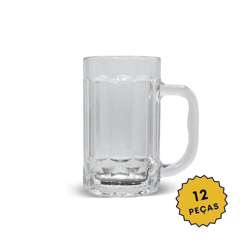 Kit 12 Canecas Cerveja Chopp 350mL em Vidro - PLASVALE - Caneca de ...