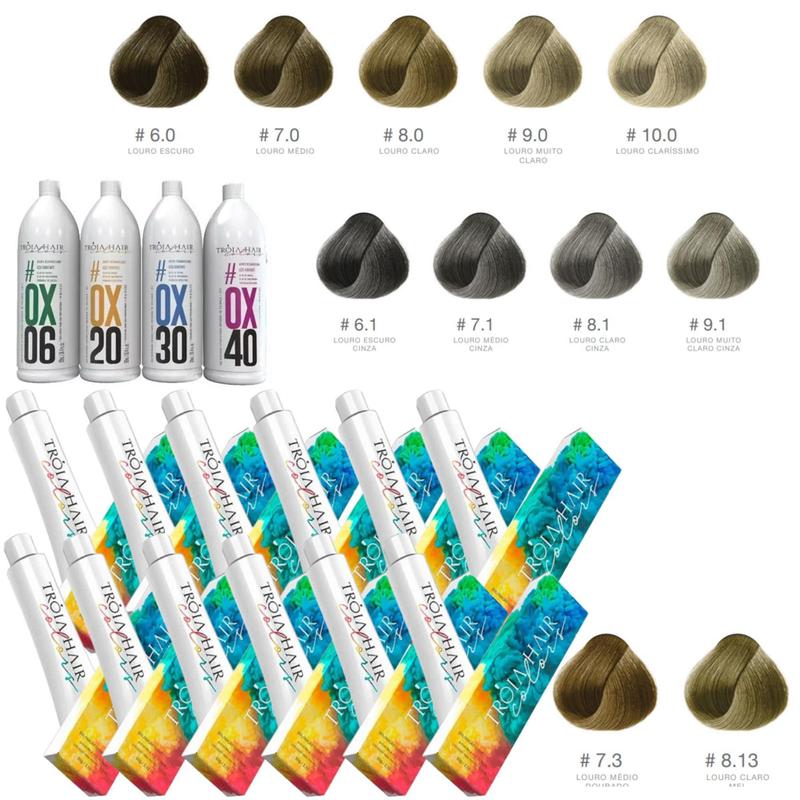 Kit 12 Coloraçâo Cabelos Louros 60g + 1 Ox 900ml - Tróia Hair - Tinta ...