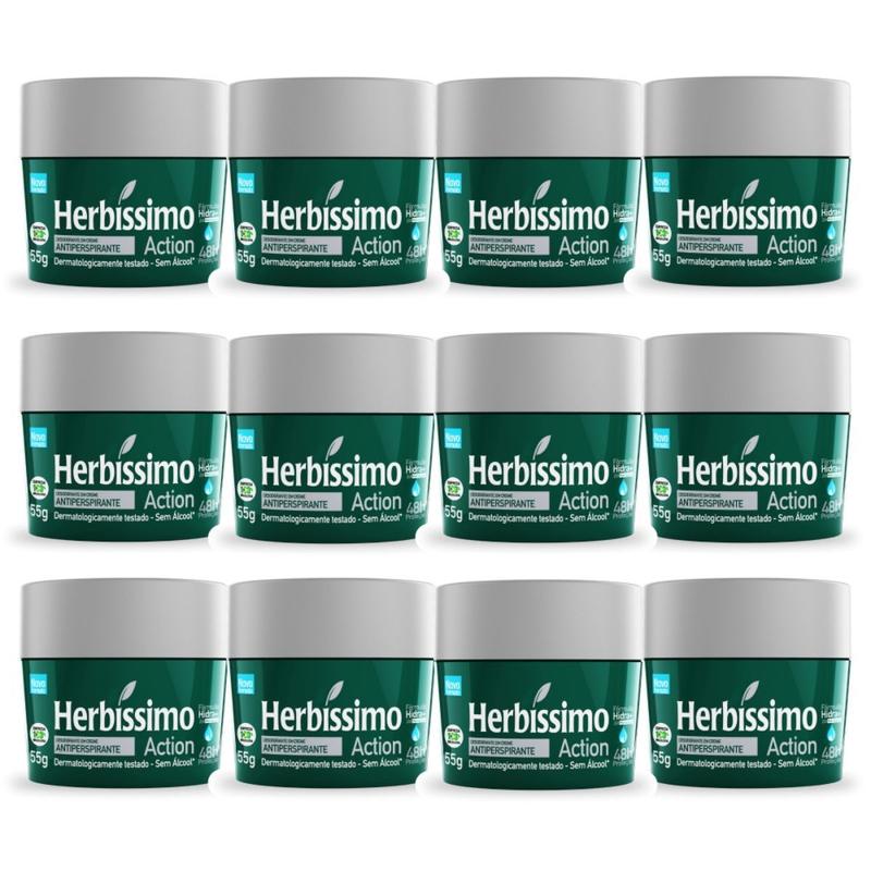 Kit 12 desodorante creme herbissimo action antitranspirante 55g ...